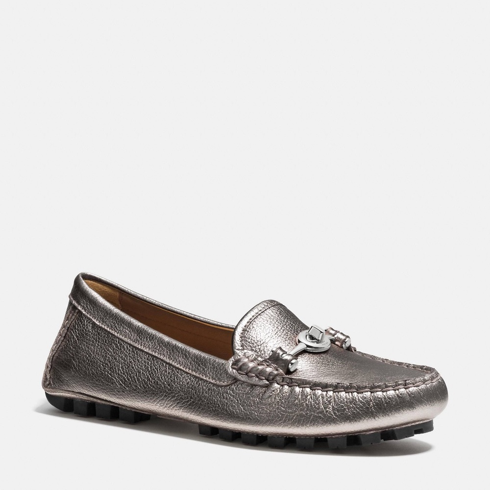 Coach Women's Arlene Silver Leather Driving Loafers - Gem